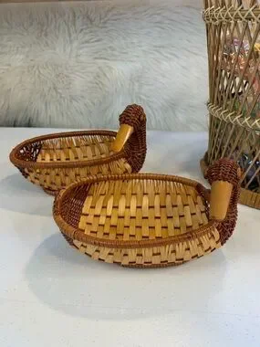 Vintage | Accents | Vintage Duck Wicker Basket Woven Rattan Plant ...